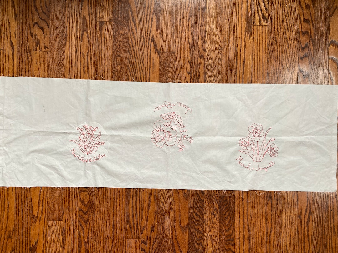 Vintage 3 Months Redwork Embroidery Panel, Redwork Embroidery, Vintage ...