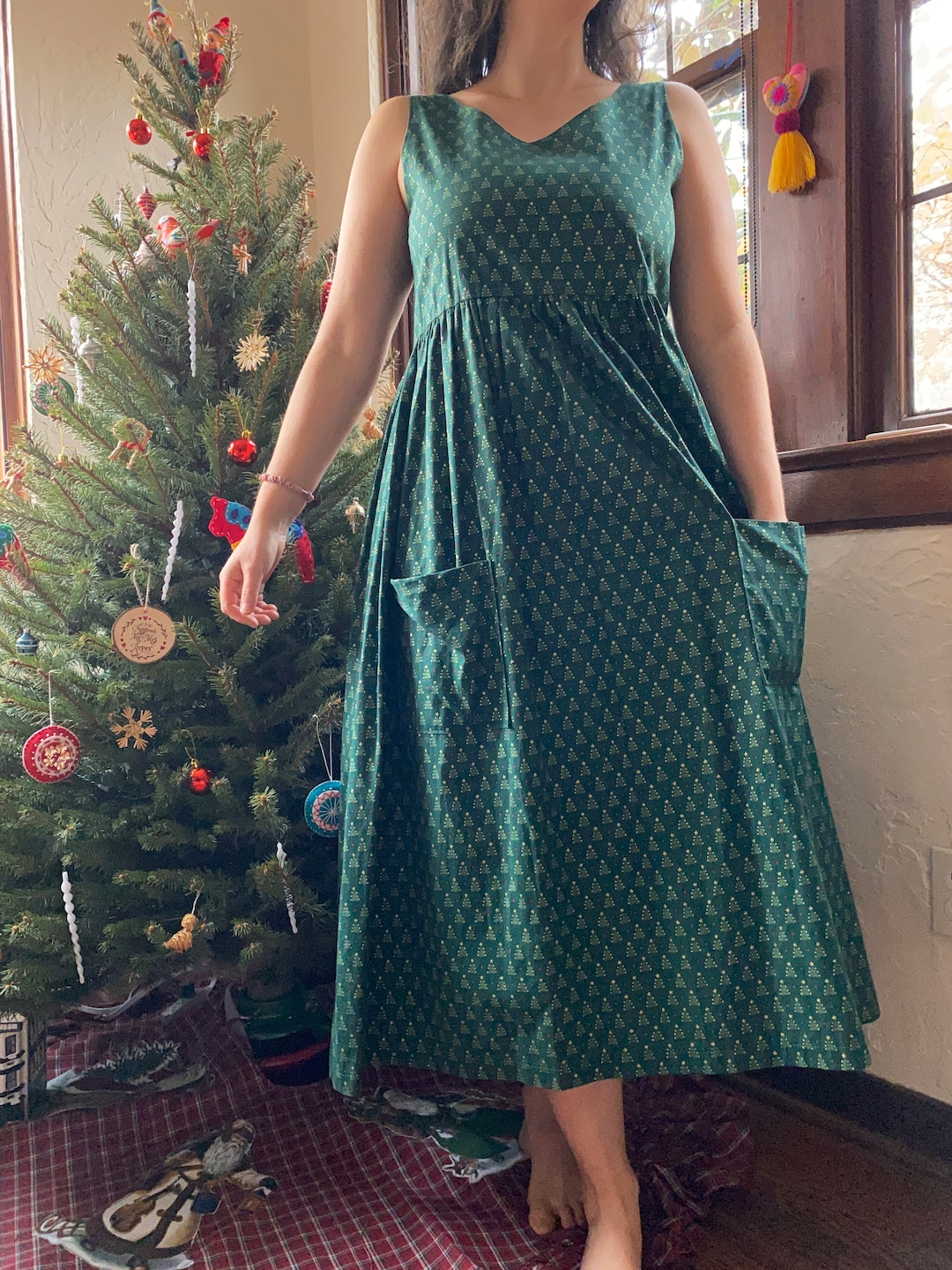 Vintage Handmade Christmas Tree Dress, Christmas Dress Women, Christmas ...