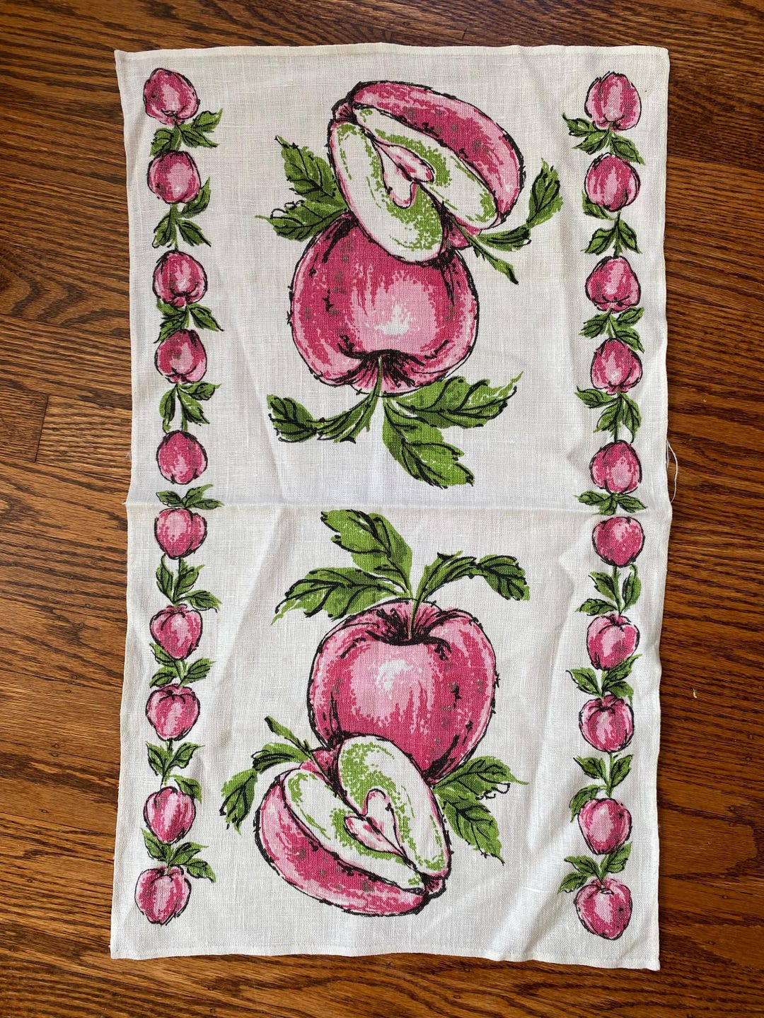1960/70s Apple Tea Towel, Apple Tea Towel, Vera Tea Towel, Mid Century ...