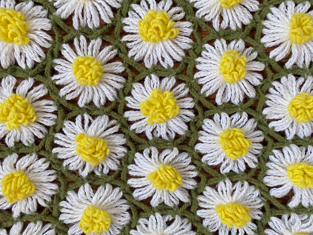 Vintage 3D Daisy Chain Granny Blanket, Vintage Daisy Blanket, Vintage ...