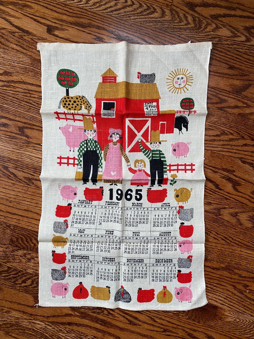 NOS 1965 Retro Farm Linen Calendar Wall Hanging, Linen Wall Hanging ...