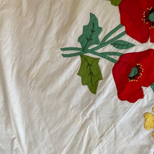 1940-50s Red Poppy Flower Appliqué Quilt TOP, Antique Quilt Top, Quilt ...