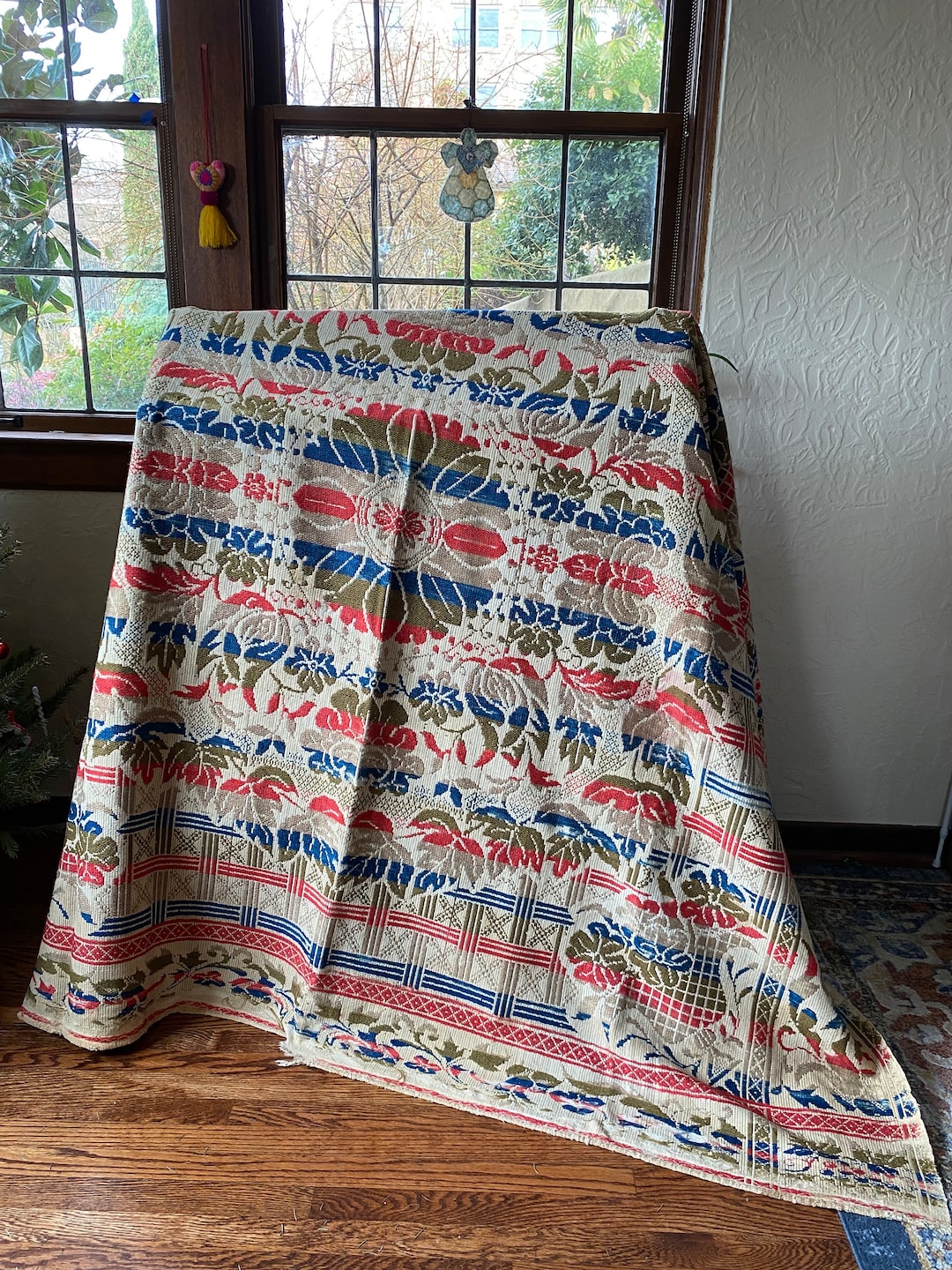 1800s Four Color Jacquard Woven Floral Coverlet, Antique Coverlet ...