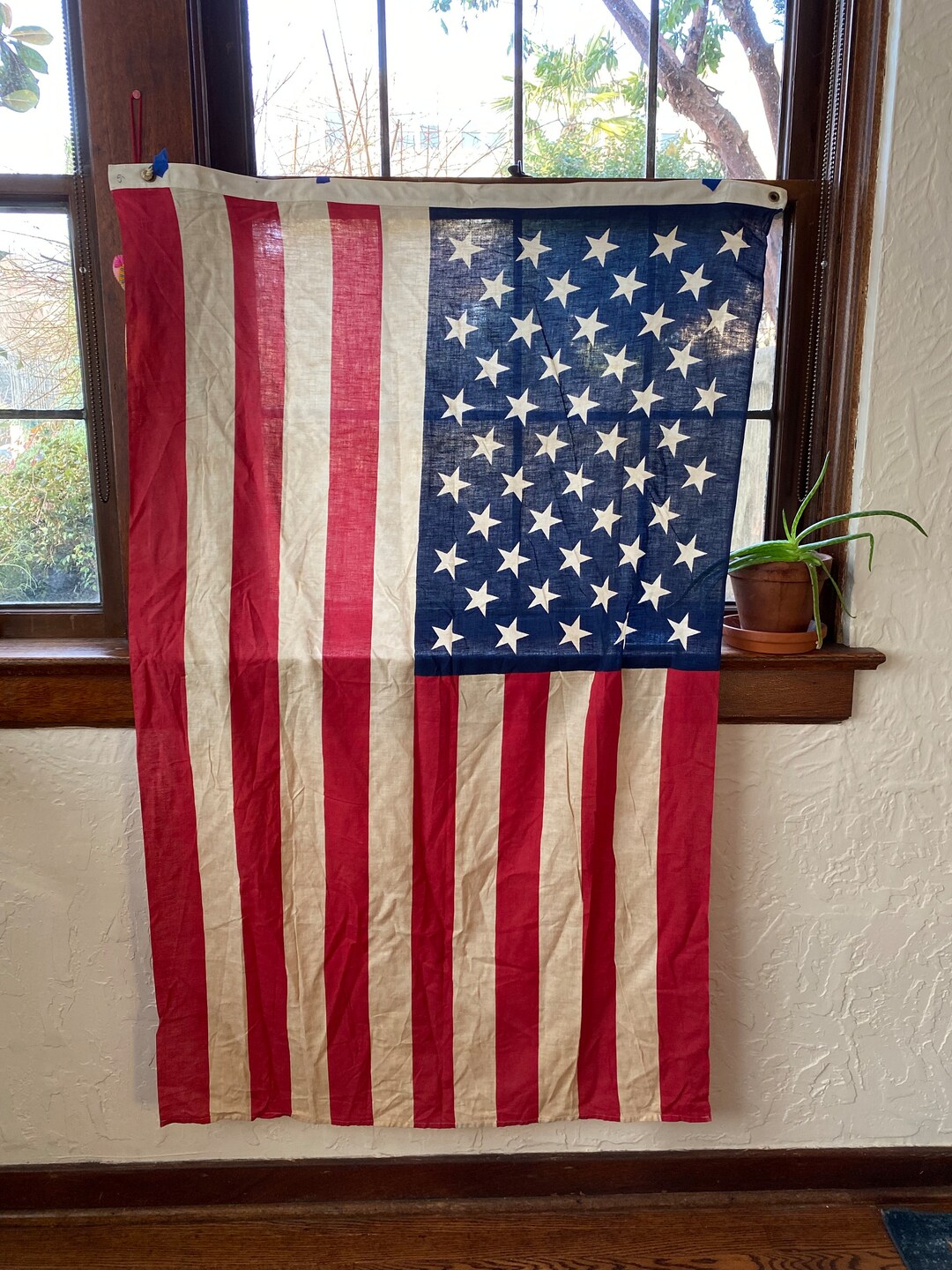 Naturally Stained Vintage 50 Star Cloth American Flag, Cloth American ...