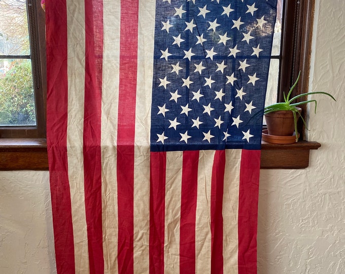 Naturally Stained Vintage 50 Star Cloth American Flag, Cloth American ...