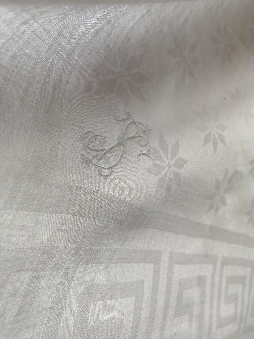 Antique French? Monogrammed Selburose Damask Tablecloth, Damask ...