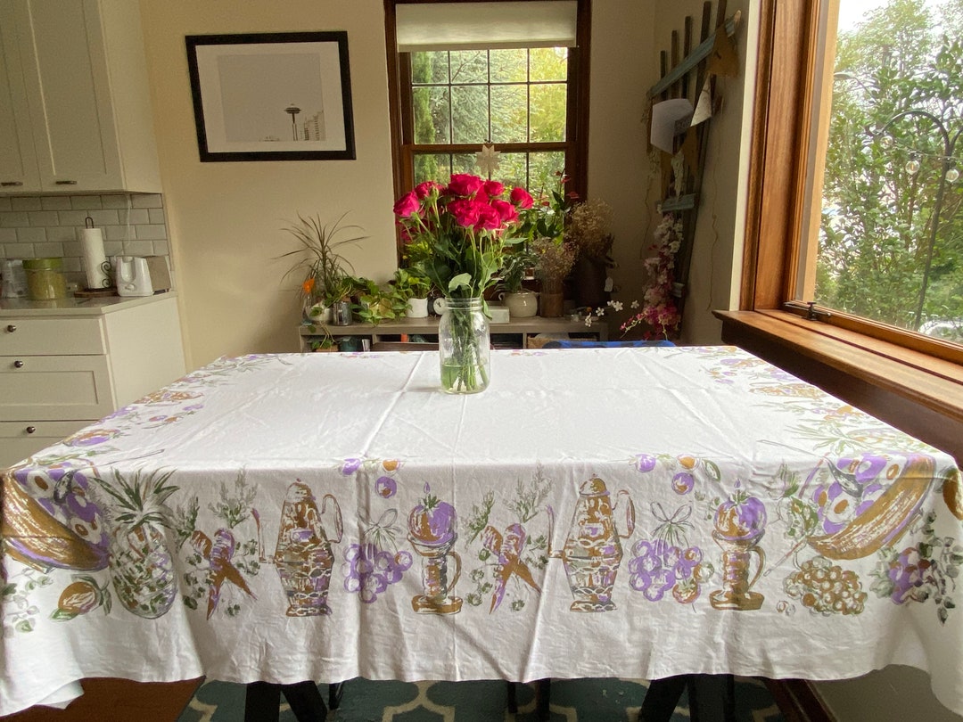 Vintage California Handprint Antique Kitchen Tablecloth, California ...