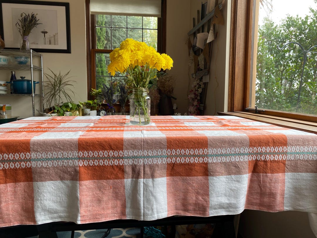 Vintage Scandinavian? Woven Linen Striped Tablecloth, Striped ...