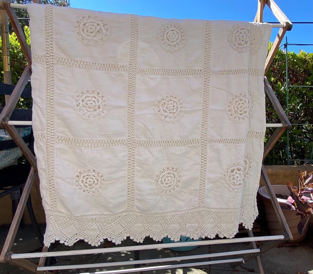 RARE Vtg/antique Hand Crochet Doily Patchwork Bedspread, Crochet Lace ...