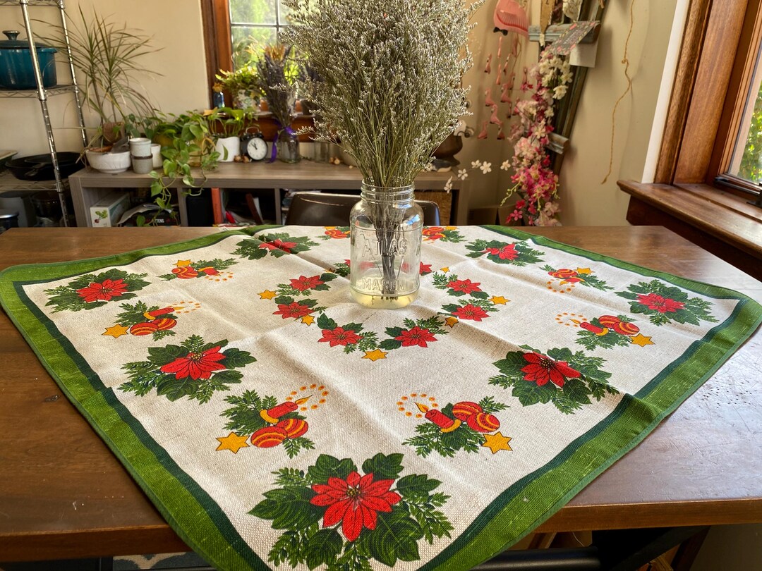 Vintage MCM German Linen Christmas Tablecloth, German Christmas Decor ...