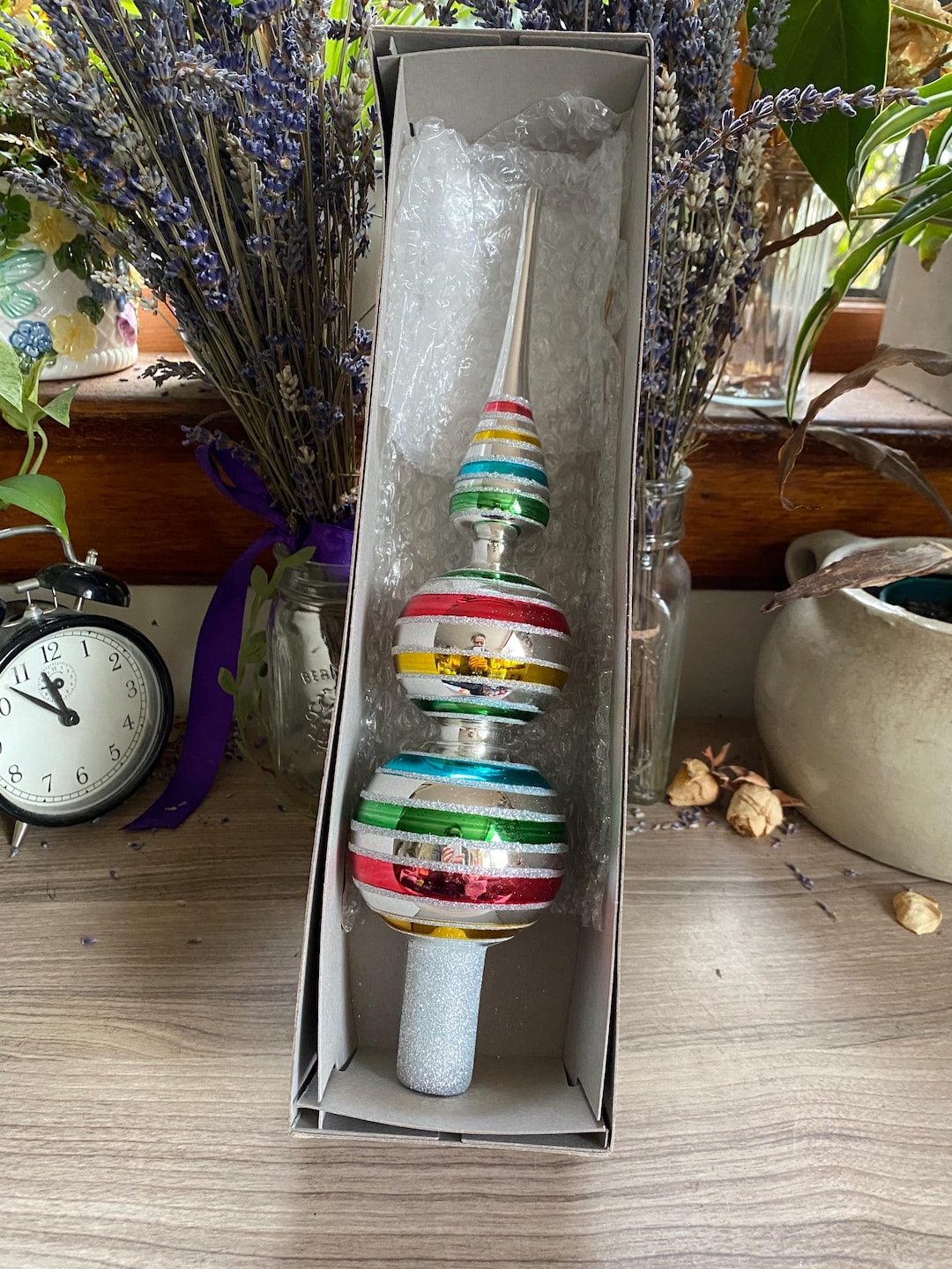 Vintage Kurt Adler Glass Rainbow Tree Topper, Glass Tree Topper, Tree ...