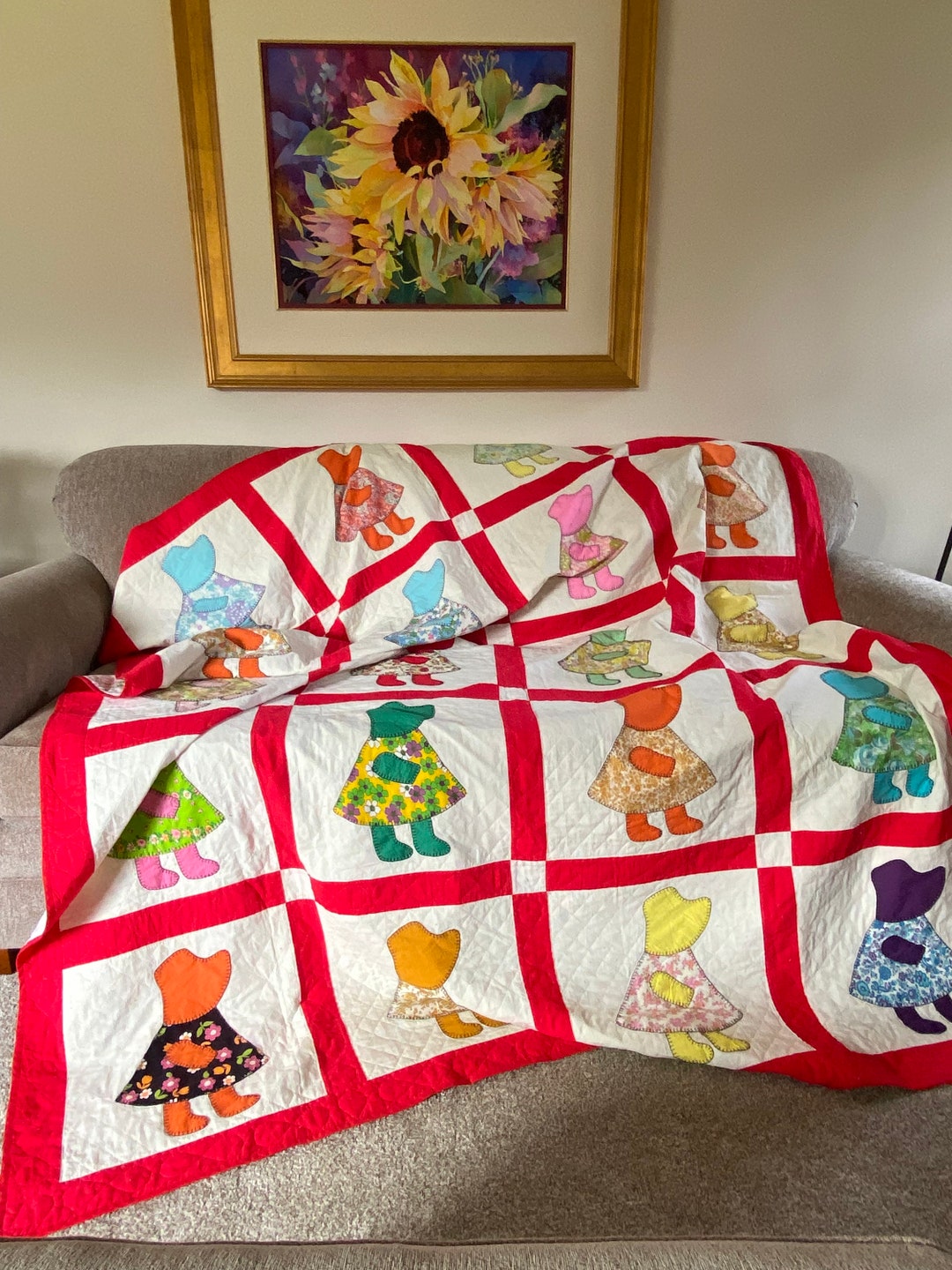 Vintage Retro Sun Bonnet Sue Quilt, Sun Bonnet Sue Quilt, Sun Bonnet ...