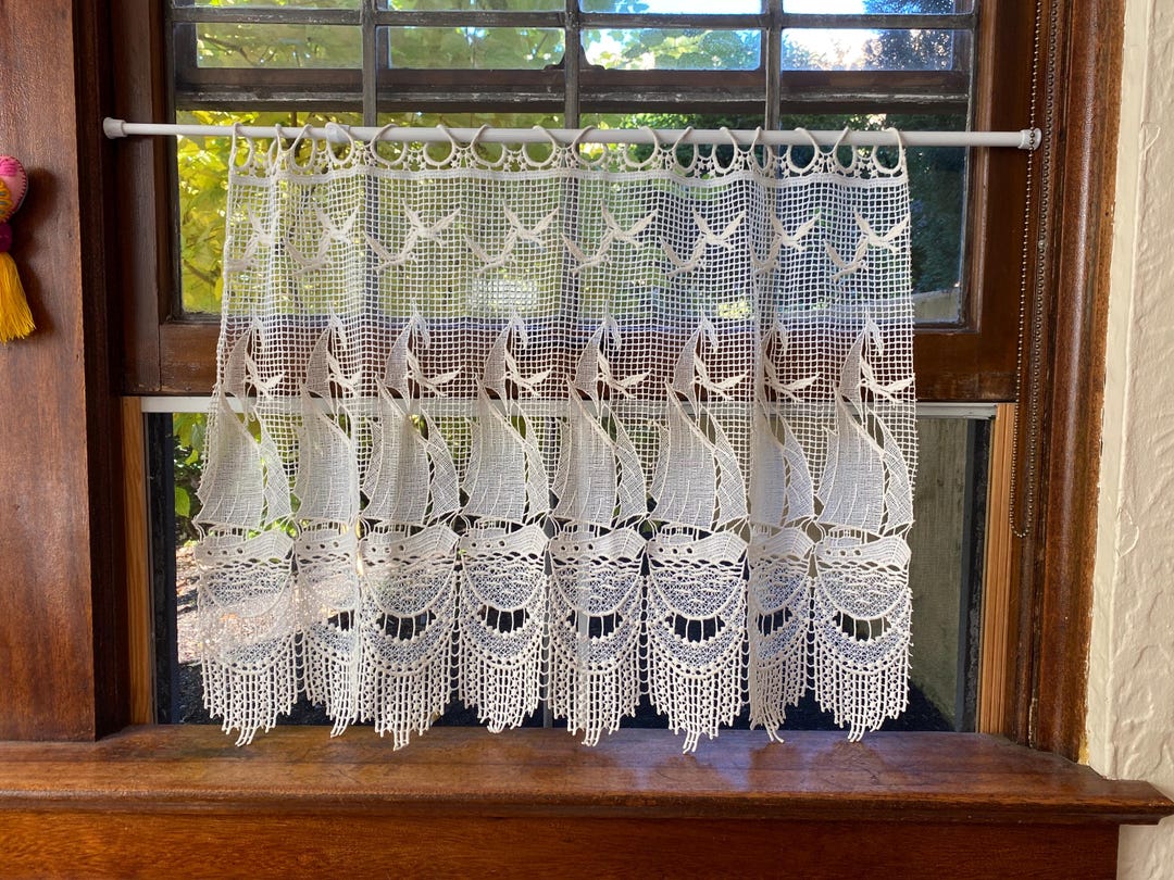 Vintage German Plauen Lace Curtain, Beach Home Decor, Beach Curtain ...