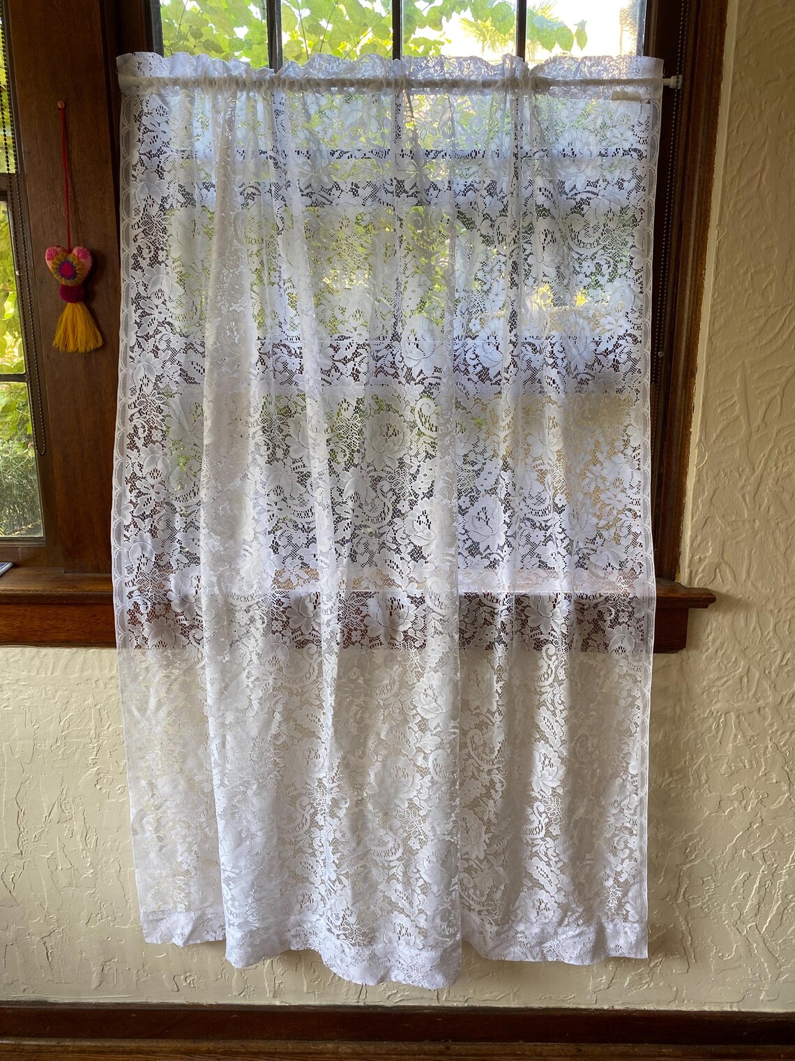 Vintage Flower Lace Curtain, Flower Lace Drapes, Vintage Curtains ...