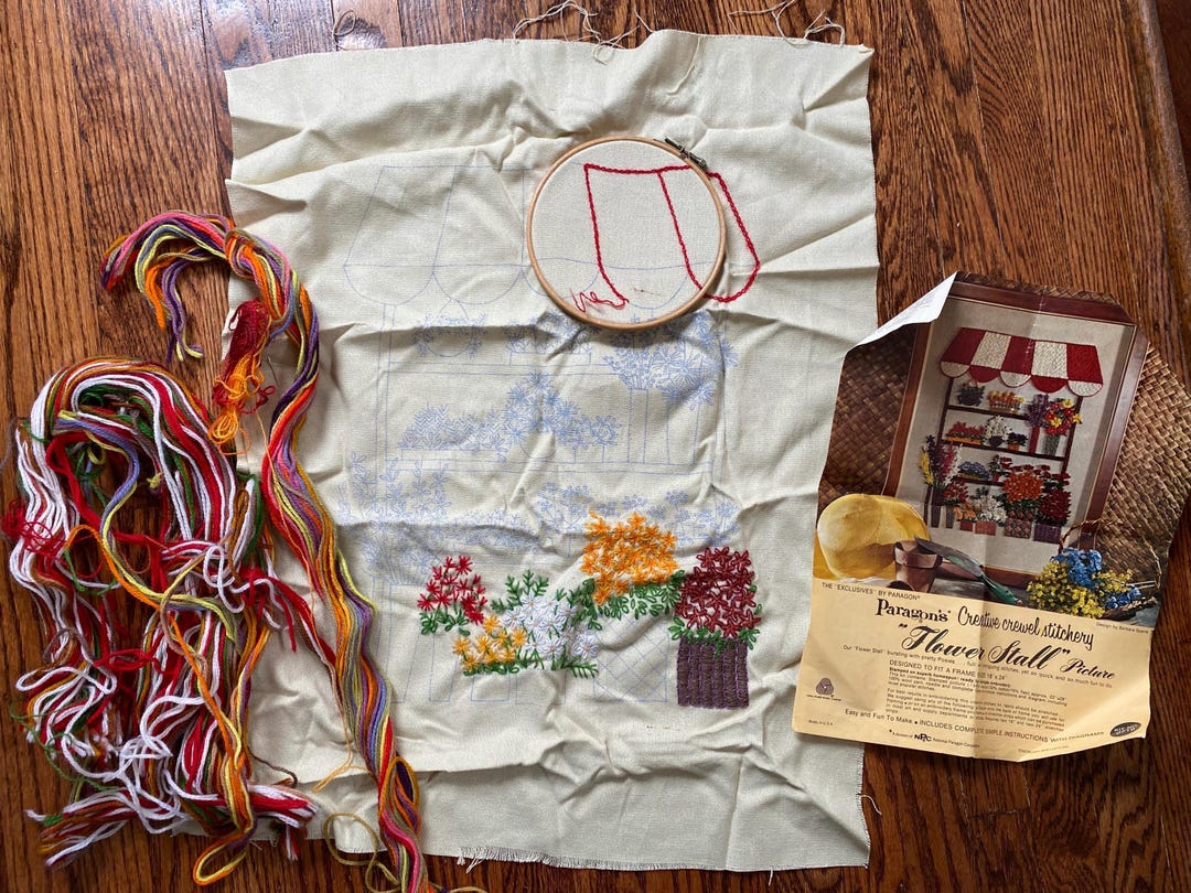 HTF!1973 Preworked Paragon Flower Stall Crewel Kit, Paragon Crewel ...