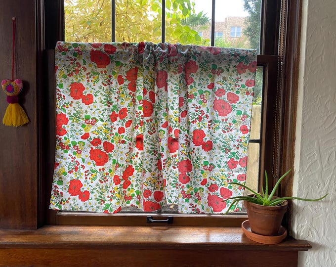 Mid Century Handmade Retro Poppy Curtains, Mid Century Curtain, Curtain ...