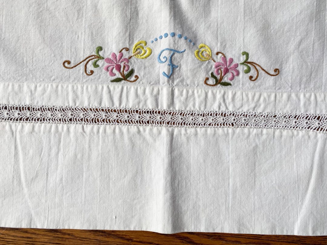 Antique Crochet Monogrammed Cotton Flat Sheet, Vintage Flat Sheet ...