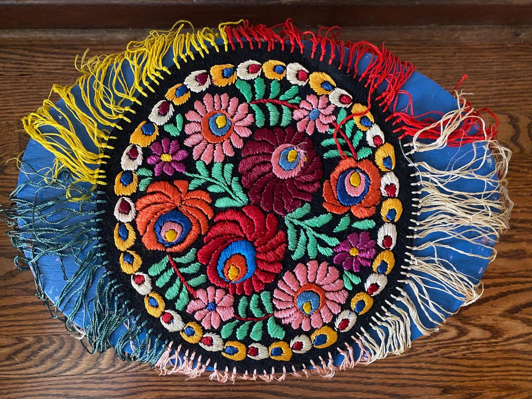Vtg Hungarian Matyo Embroidered Table Topper, Hungarian Table Runner ...