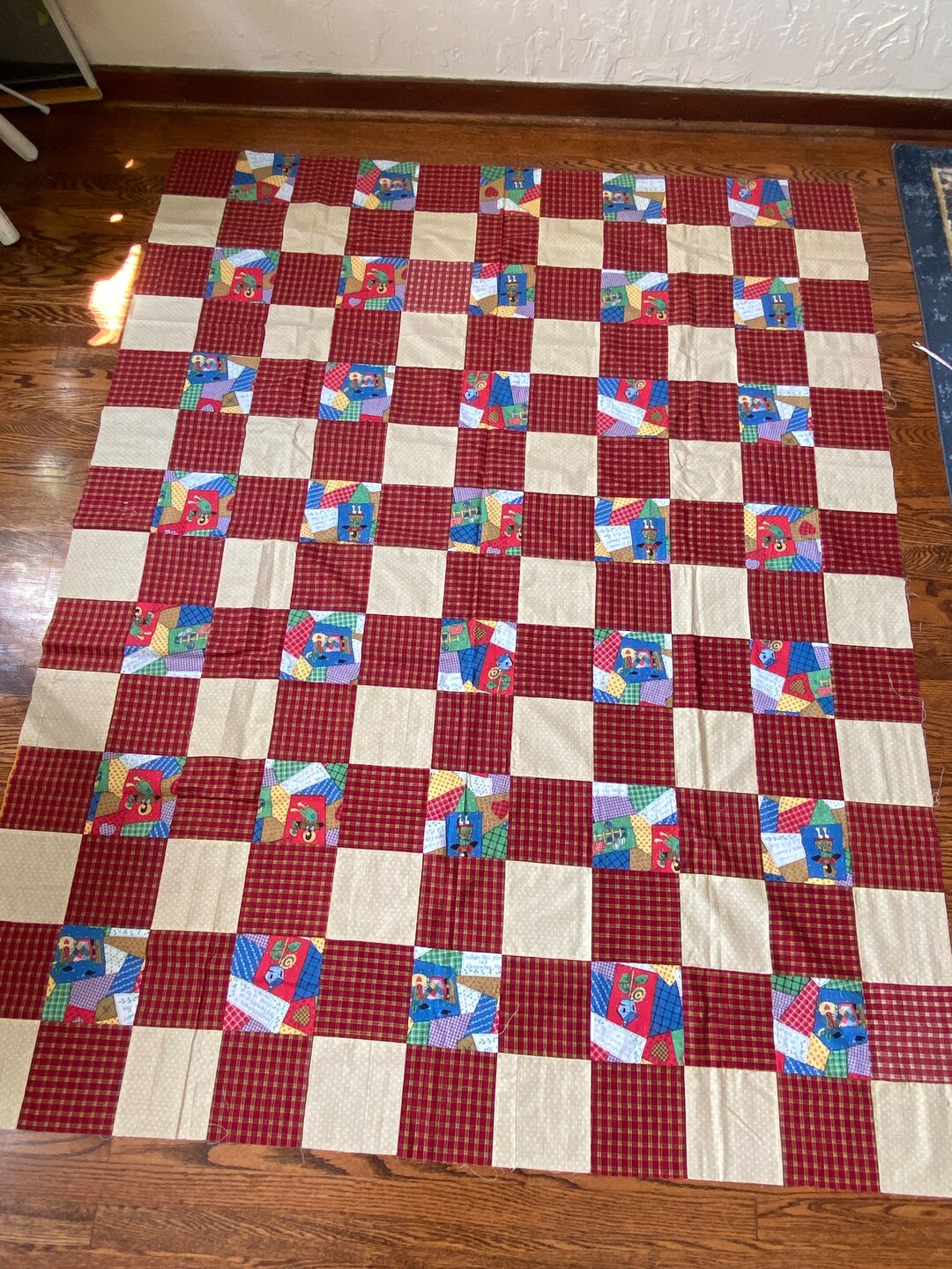 Price Drop Vintage 90s Patchwork Block Quilt Top, Vintage Quilt Top ...