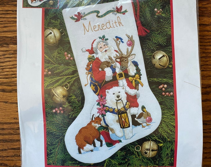 Dimensions Wildlife Santa Crewel Xmas Stocking Kit, Christmas Stocking ...