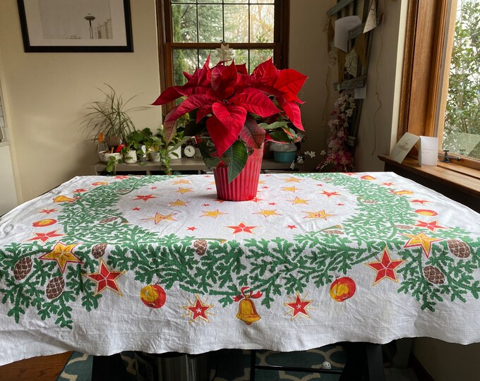 Vintage Scandinavian or German Christmas Pinecone Tablecloth, Retro ...