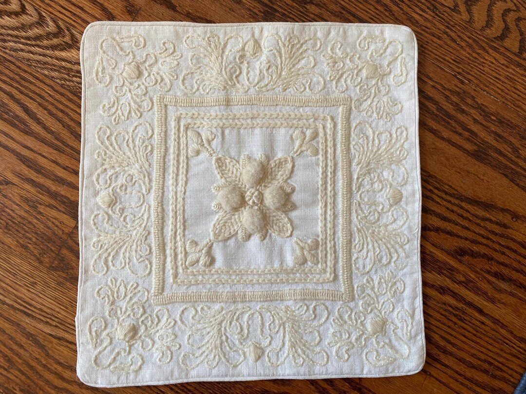 1977 Paragon Elegante Crewel Pillow Cover, Jacobean Pillow Cover ...