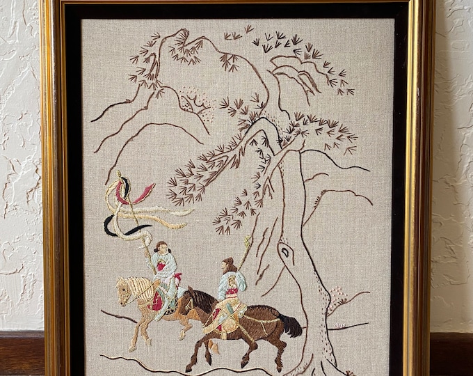 1983 Medieval Knight Framed Embroidery Art, Vintage Needlepoint ...