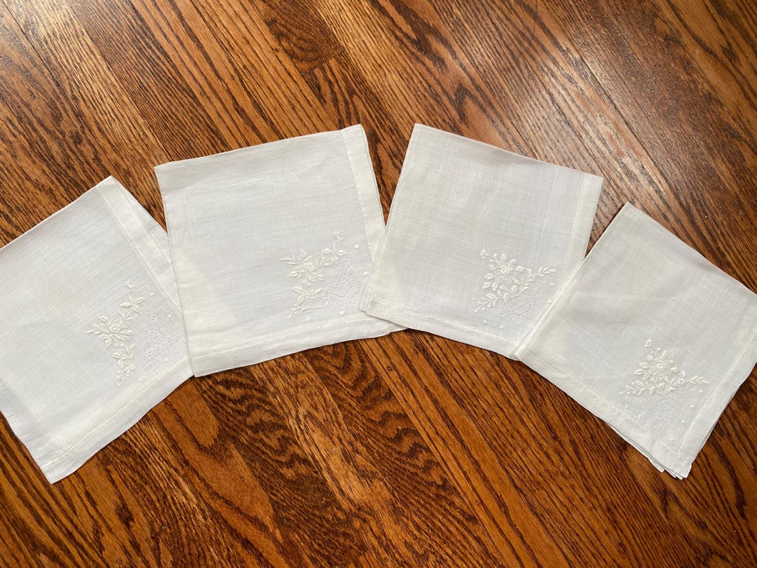 4 Antique Embroidered Rice Linen Napkins, Antique Napkins White ...