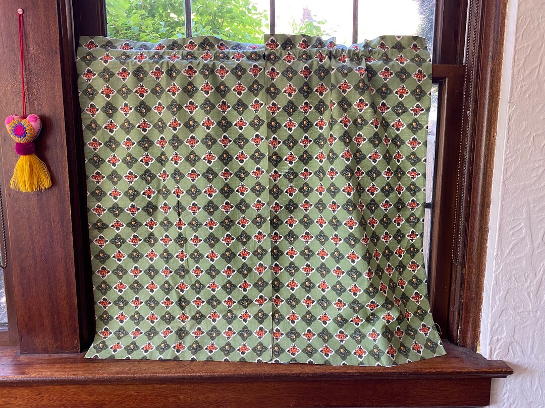 1950s Handmade Rose Fabric Curtains, Vintage Flower Curtains, Flower ...
