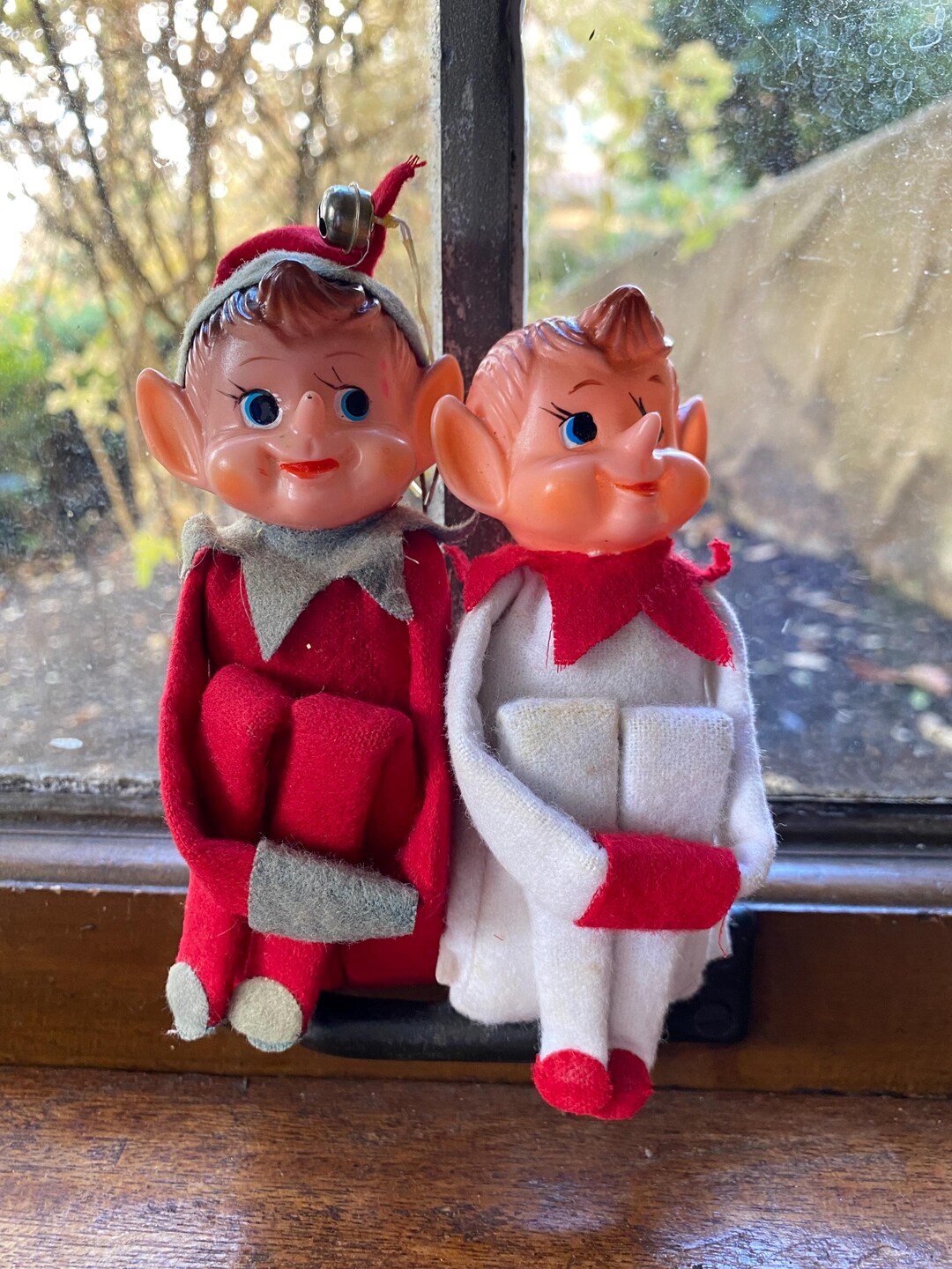 Two Vintage Dated Knee Hugger Elves, Knee Hugger Elf Ornament, Elf ...