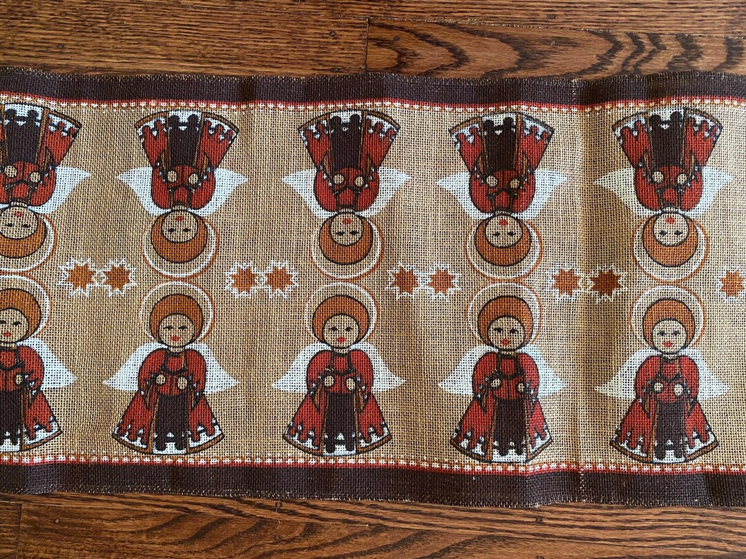 1970s Danish Jute Angel Table Runner, Christmas Table Runner ...