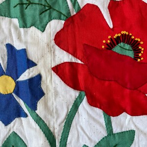 1940-50s Red Poppy Flower Appliqué Quilt TOP, Antique Quilt Top, Quilt ...