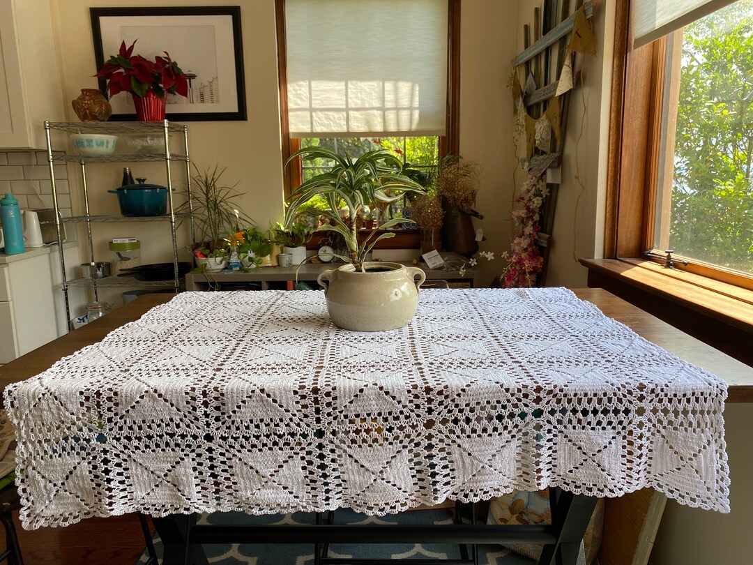 Antique Hand Crochet Patchwork Tablecloth, Hand Crochet Tablecloth ...