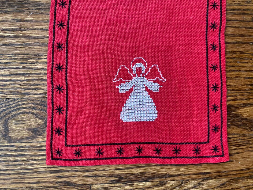 Vtg Scandinavian Cross Stitch Angel Table Runner, Christmas Table ...