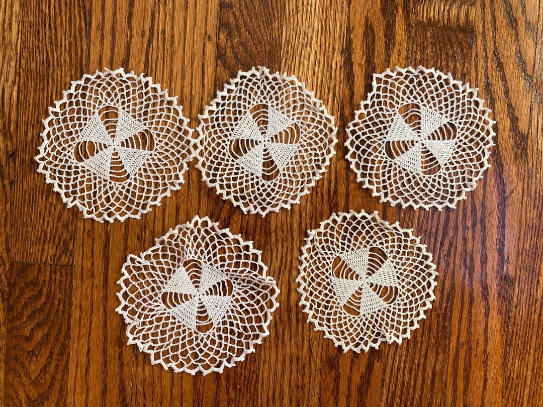5 Antique Hand Crochet Lace Coasters, Crochet Doily Coasters, Victorian ...