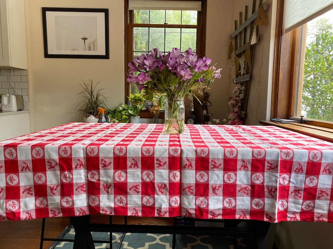 Price Drop Mid Century Dutch Windmill Red Gingham Tablecloths, Gingham ...
