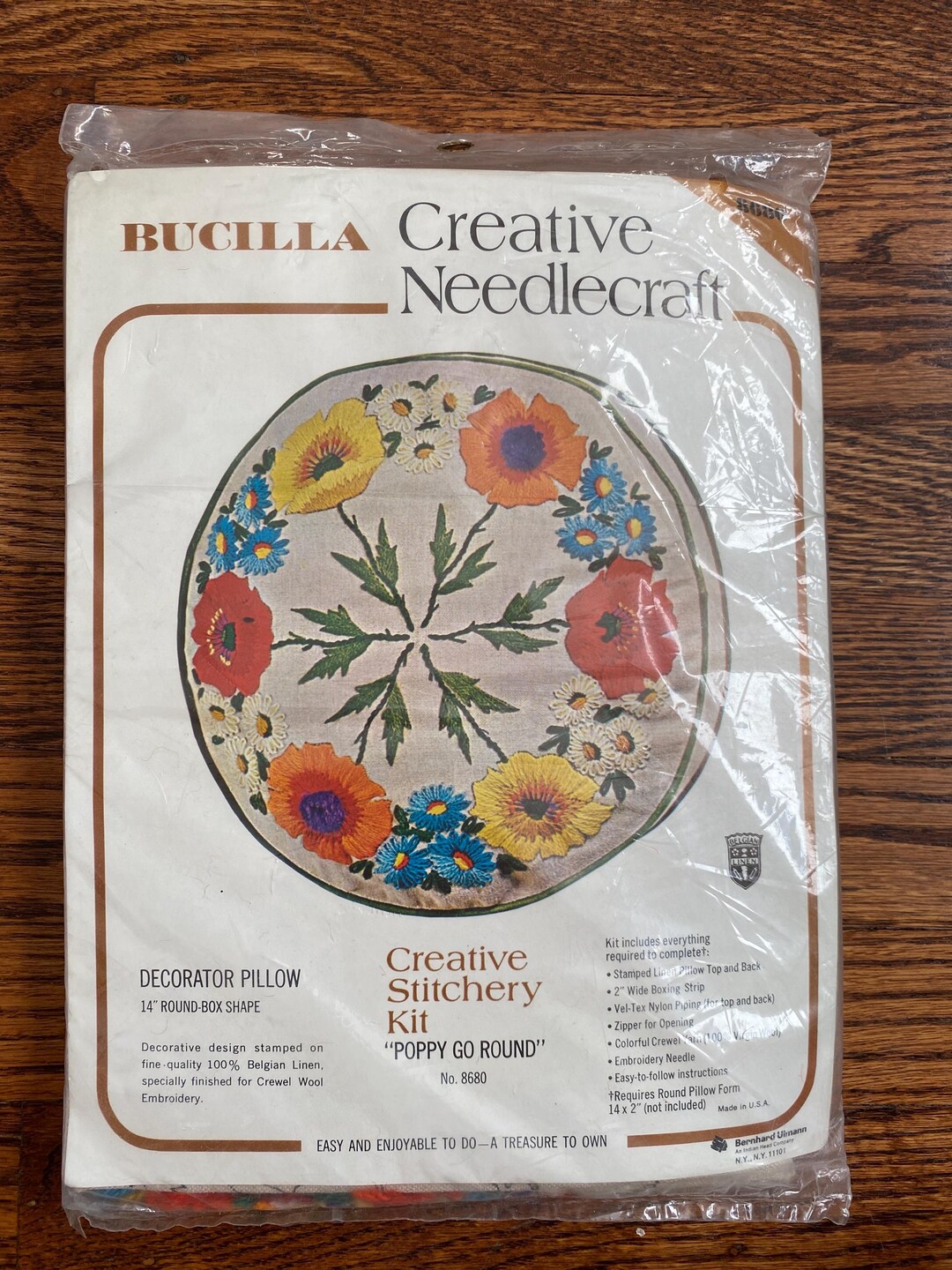 1970s Bucilla Poppy-go-round Crewel Pillow Kit, Vintage Crewel Kit ...