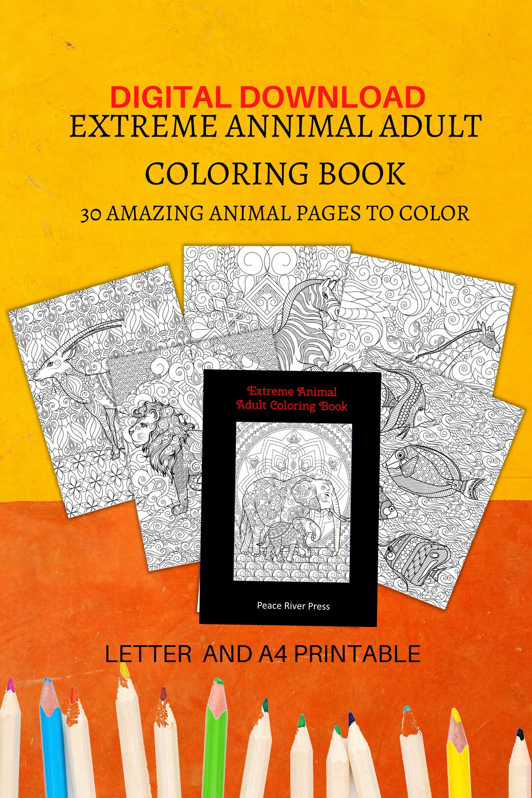 Extreme Animal Adult Coloring Book 30 Different Intricate Designs for ...