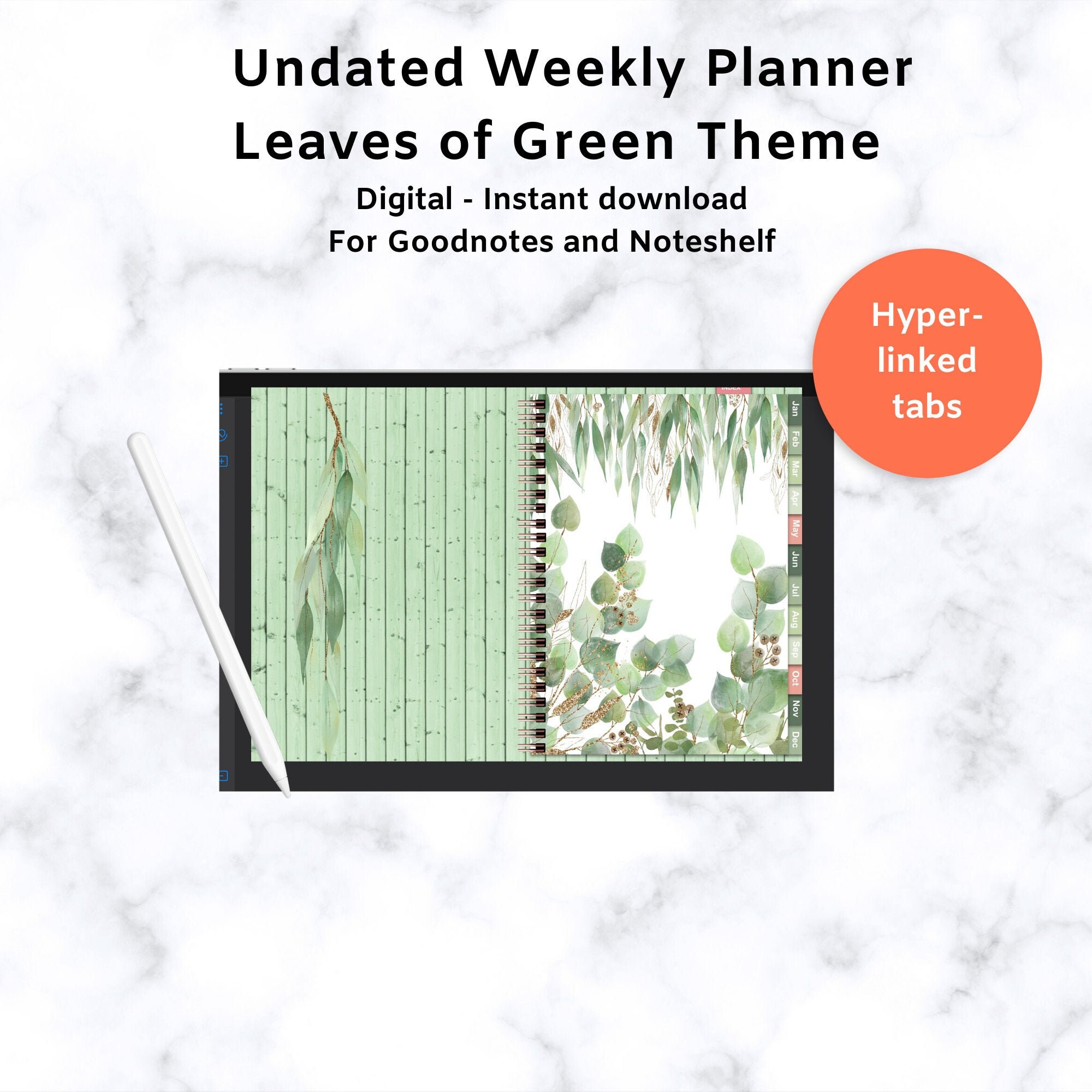 Buy Undated Weekly Planner leaves of Green Digital Planner, Ipad ...