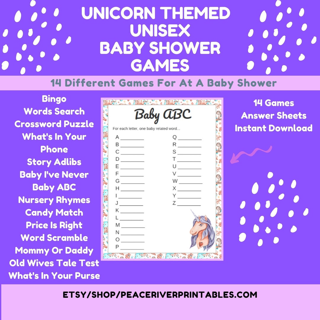14 Unicorn Themed Unisex Baby Shower Games - Instant Download PDF - Etsy