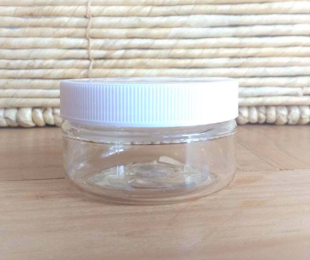 6 2oz Clearjars/ Lined White Ribbed Caps, Low Profile, PET Plastic ...