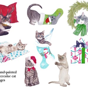 Christmas Cats Watercolor Clipart Digital Download - Etsy