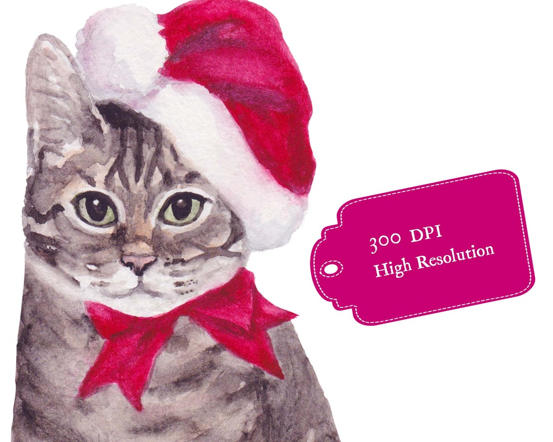 Christmas Cats Watercolor Clipart Digital Download - Etsy