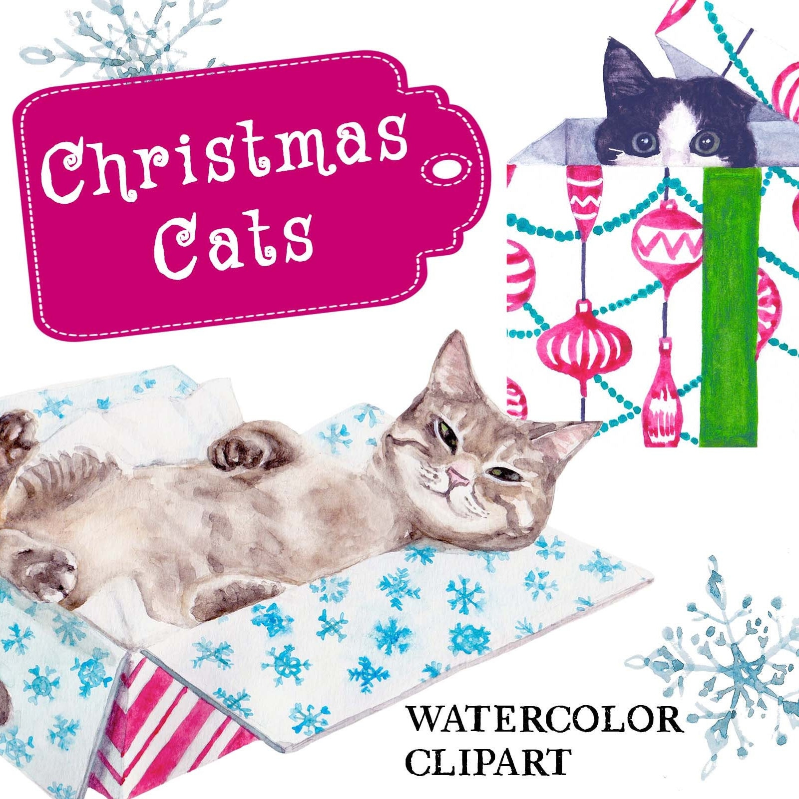 Christmas Cats Watercolor Clipart Digital Download - Etsy