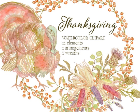 Thanksgiving Watercolor Clipart Digital Download PNG - Etsy