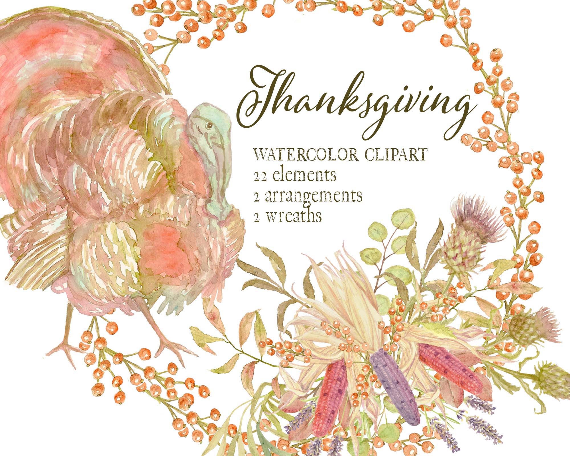 Thanksgiving Watercolor Clipart Digital Download PNG - Etsy