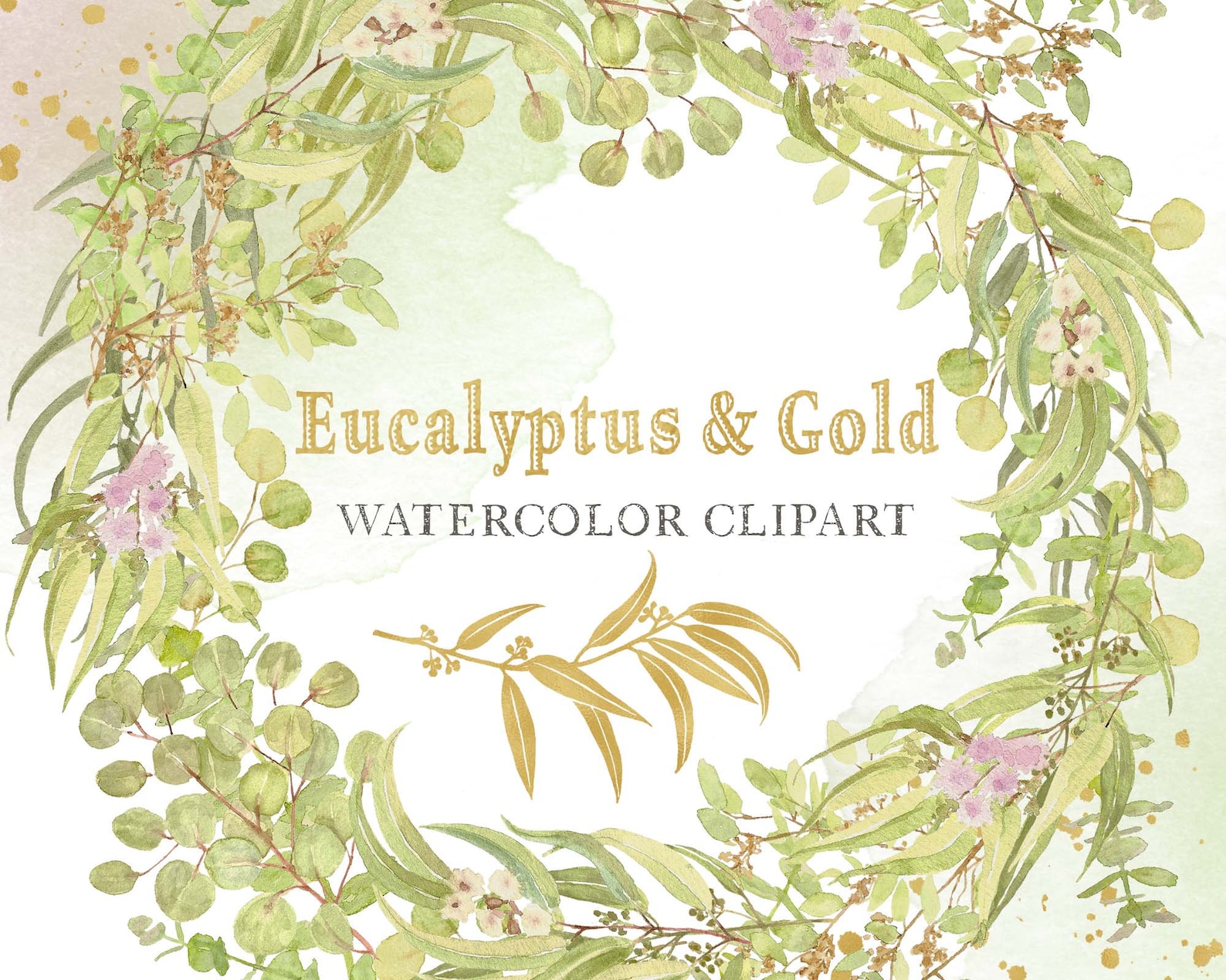 Eucalyptus & Gold Watercolor Clipart Digital Download - Etsy