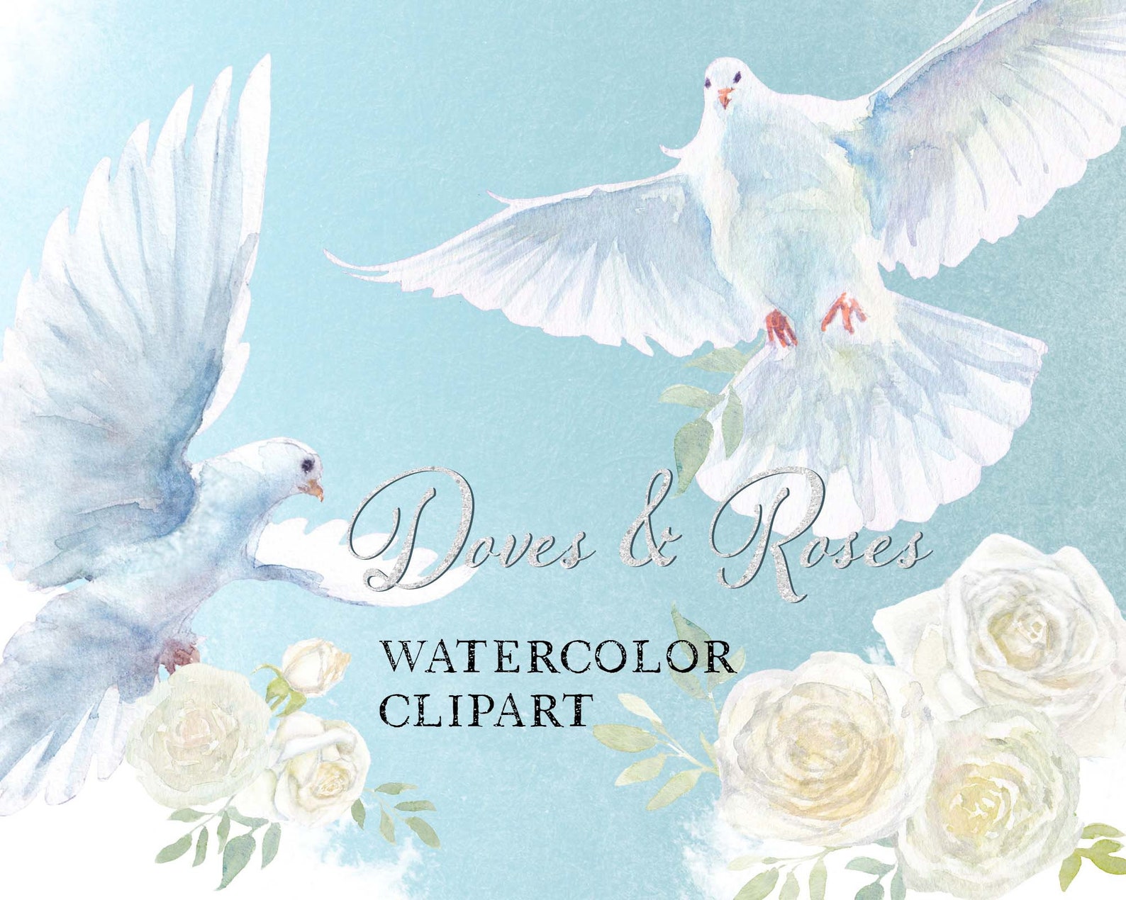 Doves and Roses Watercolor Digital Download Clipart - Etsy