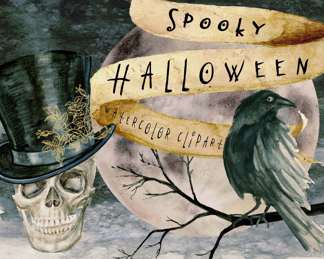 Spooky Halloween Watercolor Clipart Digital Download - Etsy
