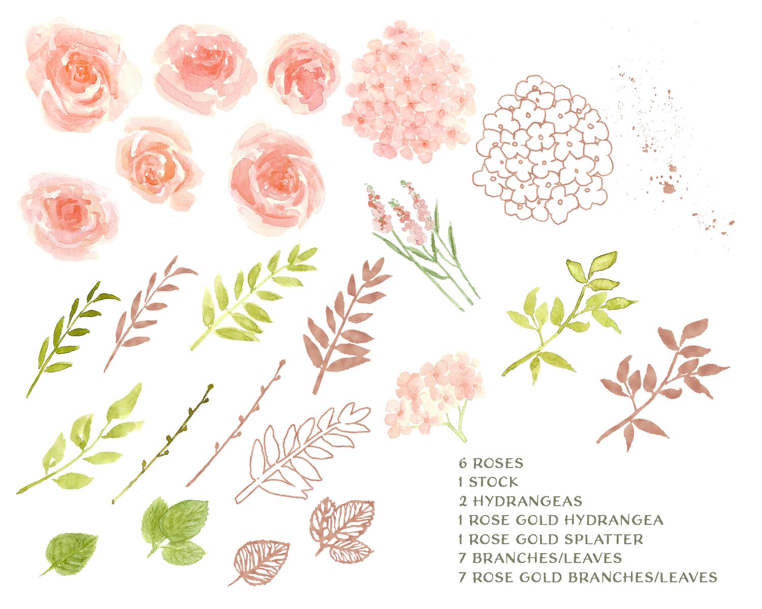 Rose Gold Floral Watercolor Clipart - Etsy